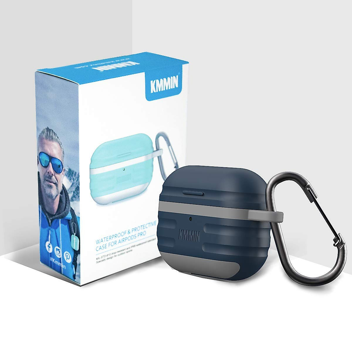 KMMIN Waterproof Case for AirPods Pro 1st & 2nd Generation, Premium Silicone Protective Case for AirPods Pro, Wireless Charging, Shockproof, Carabiner, LED Light Visible