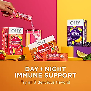 OLLY Immunity Powder, Daytime Immune Support, Elderberry, Vitamin C, D, Zinc, Fizzy Drink Mix, Blood Orange - 10 Count
