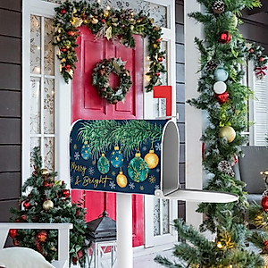 FBCOO Merry Christmas Tree Mailbox Cover Magnetic Standard Size 21"x19", Xmas Glitter Navy Blue Decorative Post Letter Box Decor, Snowflake Winter Holiday Garden Yard Outdoor Decoration