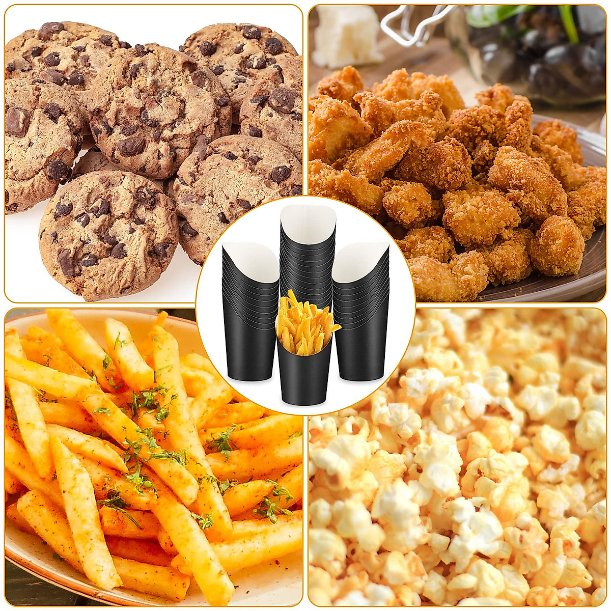 Potchen 200 Pcs French Fries Holder 14 oz Disposable Charcuterie Cups Take out Party Baking Waffle Paper French Fry Cups Popcorn Box Fry Cone for Wedding Sandwich Food