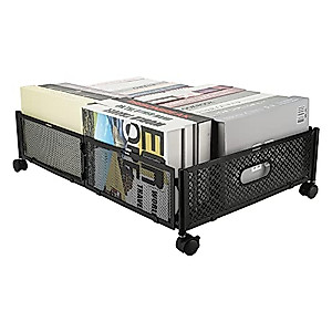 Under Bed Storage Containers with Wheels,2 Pack Black Underbed Storage Shoes Organizer Containers,Upgraded Wheels with Large Capacity Metal Underbed,Storage Containers for Bedroom Clothing Shoes