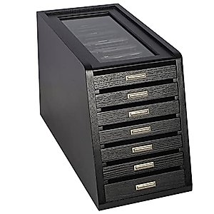 DisplayGifts Knife Storage Glass Top Display Case Holder Tool Storage Cabinet with Felt Bottom Drawers Black