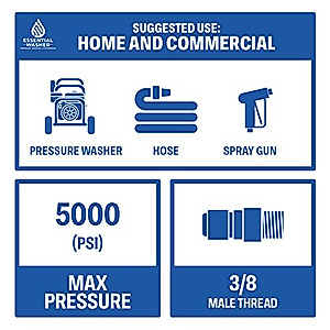 Pressure Washer Quick Connect Fittings by ESSENTIAL WASHER, Stainless Steel 3/8 Inch Male NPT Pressure Washer Plug - Set of 2, Works with Most Stainless Steel or Brass Pressure Washer Couplers