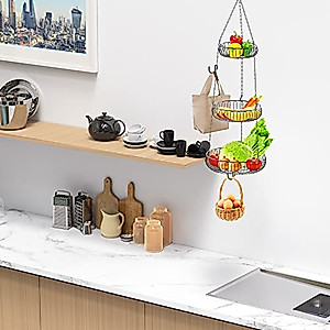 SimpleHouseware Hanging Fruit Basket, Classic Oblate, Black