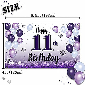 LASKYER Happy 11th Birthday Purple Large Banner - Cheers to Eleven Years Old Birthday Home Wall Photoprop Backdrop,11th Birthday Party Decorations.