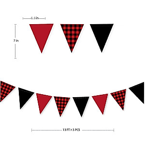 39 Ft Buffalo Plaid Christmas Pennant Banner Black Red Checkered Paper Hanging Triangle Flag Bunting Garland for Birthday Baby Shower Bridal Shower Bachelorette Xmas Holiday Party Decorations Supplies