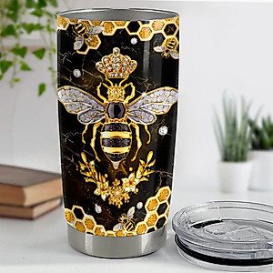 SANDJEST Bee Tumbler 20oz Stainless Steel Insulated Tumblers Coffee Travel Mug Cup Jewelry Drawings Style Bee Gifts for Women Girls Teen Gift for Birthday Christmas
