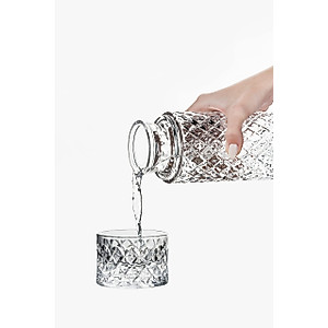 Alfi+Mag Bedside Glass Water Carafe and Tumbler Set - 24.7 Oz Water Bottle with 5.7 Oz Drinking Glass Cup, Carafe for Nightstand, Mouthwash Decanter Bathroom Set, Handmade Gift (Diamond Clear Glass)