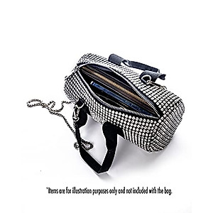 Plursona Bella Rhinestone Purse Luxury Sparkly Silver With Top Handle and Detachable Cross Body Bag Chain