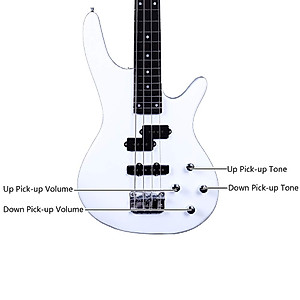 IB Bass,Electric Bass Guitar Beginner Kit 4 String Exquisite Basswood Bass with Power Line and Wrench Tool for Starter (White)