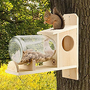 Uncle Dunkels Backyard Squirrel Feeder (w/Gallon Glass Jar); Rustic Handmade Squirrel Food Box