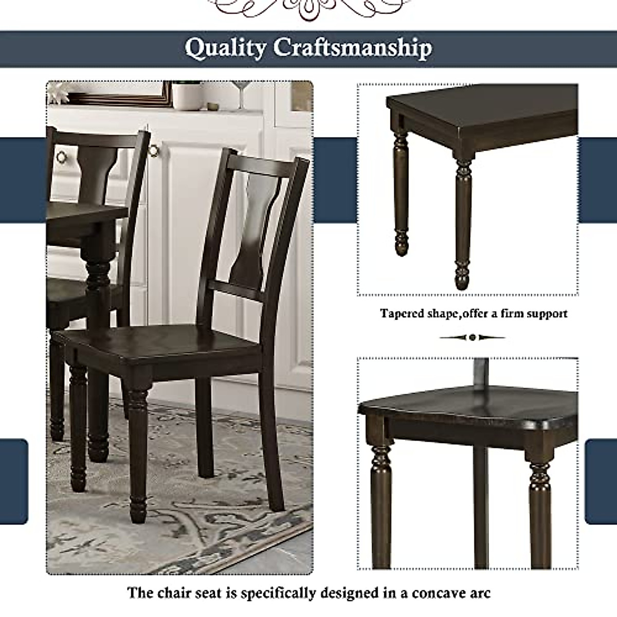 Woanke Table & Chair 6 Piece Rectangular 4 Chairs and 1 Bench, Dinette, Kitchen Furniture Set, Wooden Dining Table for Restaurant, Living Room, 3-Espresso