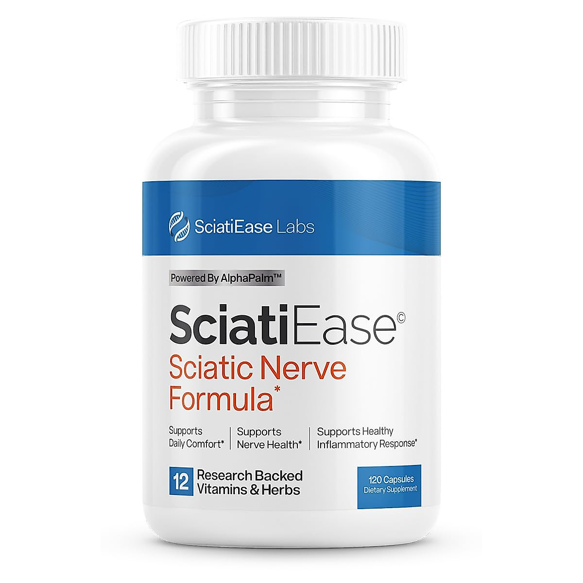SciatiEase Sciatic Nerve Health Support Supplement - Nerve Support Formula with AlphaPalm, Pea, Vitamin B Complex, Alpha Lipoic Acid 300mg - 120 Capsules