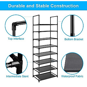 Easyhouse 10 Tier Metal Shoe Rack for Entryway, Closet,Bedroom, Narrow Tall Shelf Organizer for Space Saving Storage