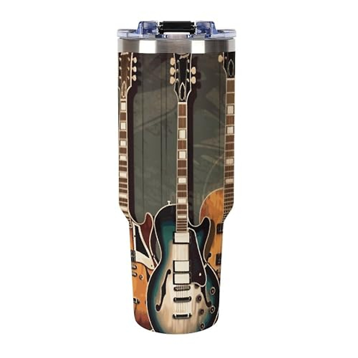LLUTSNTH 40 Oz Vacuum Tumbler with White Handle Leakproof Insulated Tumbler Guitars Art Stainless Steel Travel Mug with Lid And Straw Coffee Cup Cute Water Bottles Cup Holder Friendly