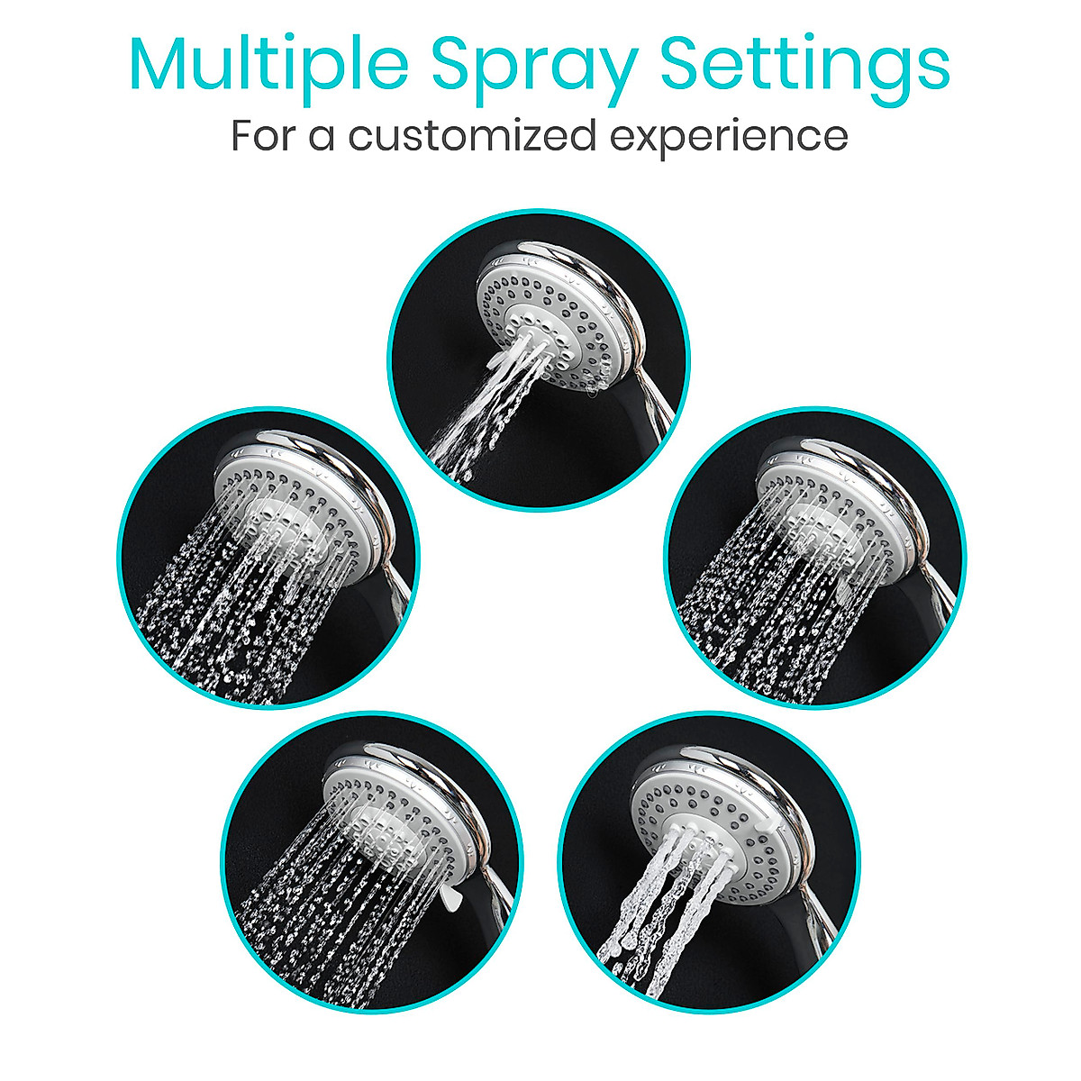 Vive Hand Held Shower Head with Long Hose - Detachable 2 in 1 Universal High Pressure Handheld Adapter - Chrome Finish with Large Waterfall Rainfall & Holder for Wall - Clean Overhead Rain Style