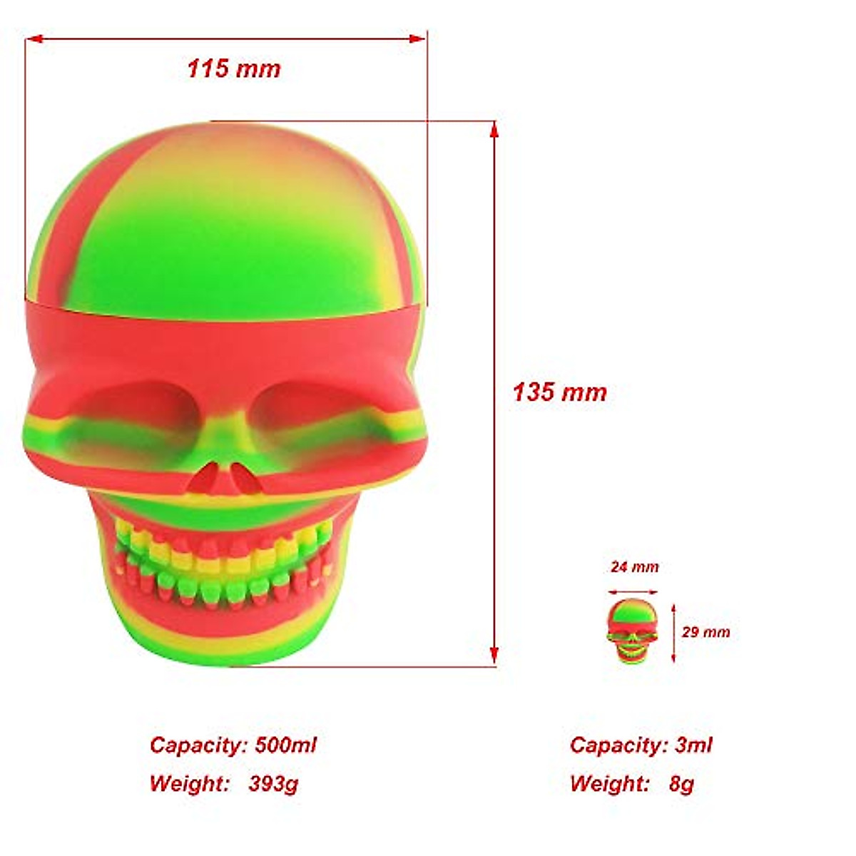 TruAres Skull Silicone Wax Container - 1pc 500ml Large Container + 30pcs 3ml Non Stick Jars