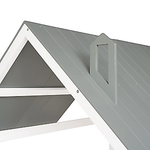 BIADNBZ Full Size House Bed with Twin Trundle, Wooden Platform BedFrame Daybed w/Roof&Window for Kids Boys Girls Bedroom, White+Gray