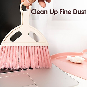6 Pcs Small Dustpan and Brush Set,Nesting Small Whisk Broom Dustpan with Handle,Mini Hand Broom and Dustpan Set for Cleaning Home,Classroom,Countertop,Keyboard,Car,Dust Pan with Brush-Pink,Blue,Green