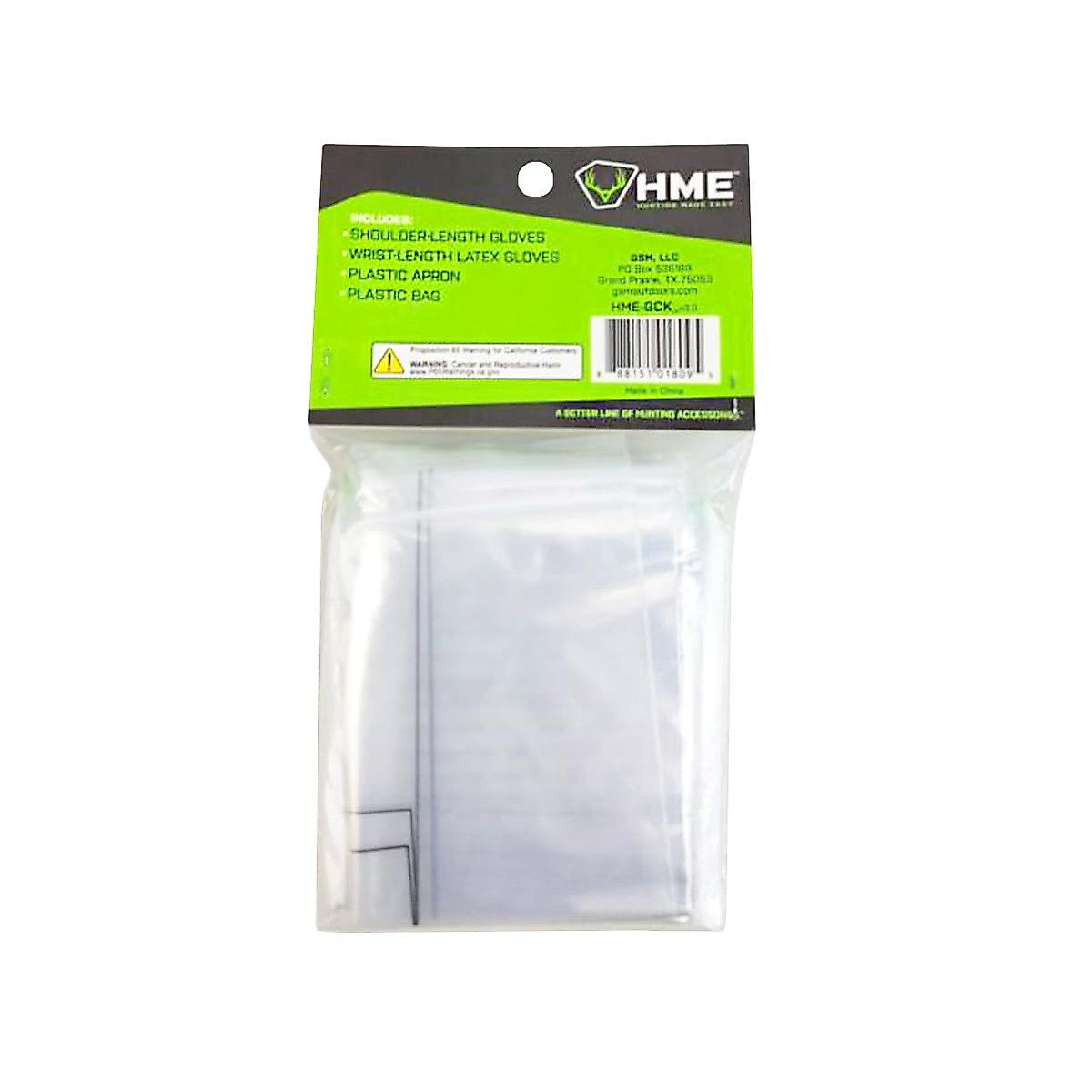 HME Game Cleaning Kit for Field Dressing, Skinning, Processing & Gutting Shoulder-Length Gloves, Wrist-Length Latex Gloves, Plastic Apron & Plastic Bag