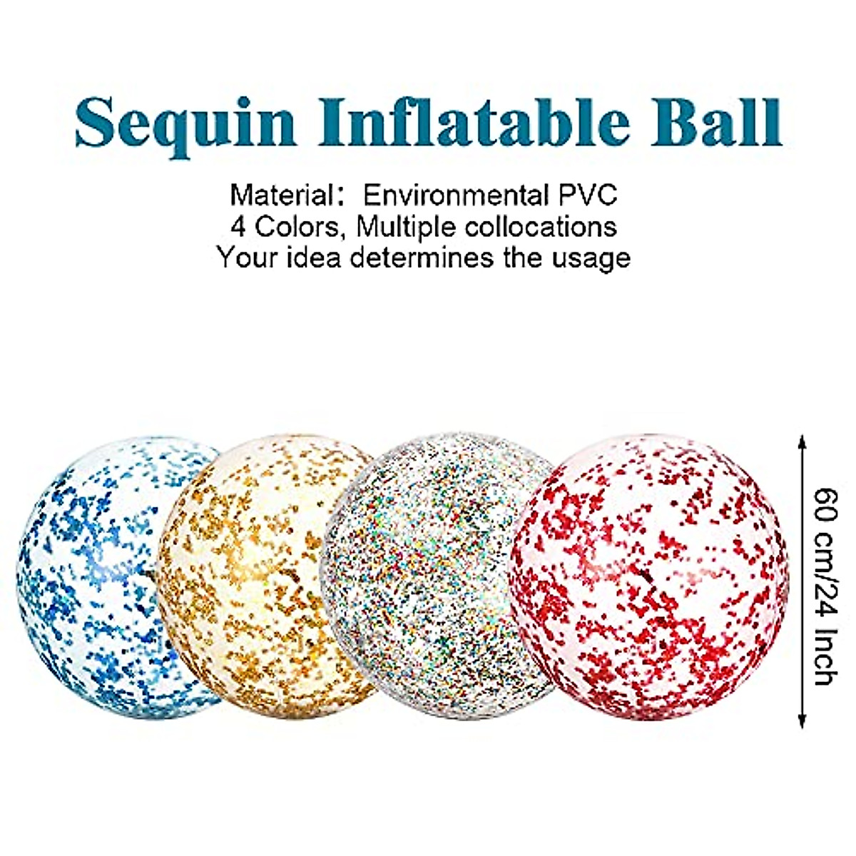 NC Glitter Beach Balls 24 Inch 3 Pack, Inflatable Beach Ball with Confetti Glitters Beach Toys for Kids Adults Airtight Swimming Pool Balls Colorful Summer Party Favors Outdoor Water Games (Blue)