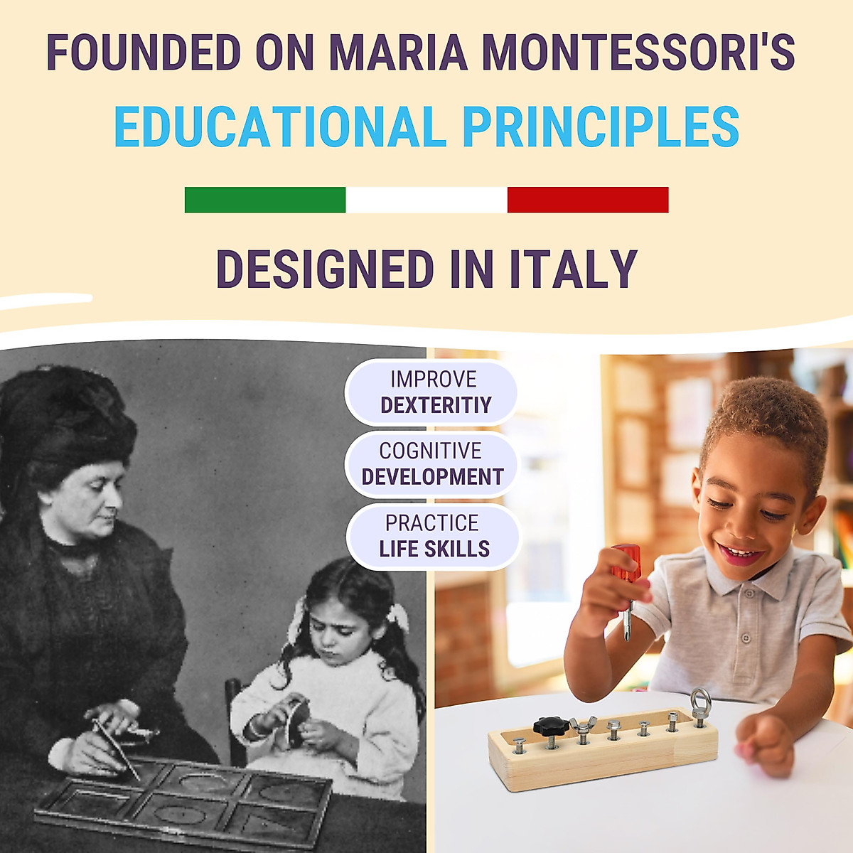 Montessori Screwdriver Board Set- Preschool or Classroom Activity Game - Solid Wooden Screw Driver Toy set With Real Safe Tools - Kids Sensory and Fine Motor Skills Toy for 3 4 5 Year Old