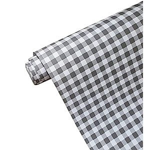 HDsticker Self Adhesive Vinyl Decorative Buffalo Plaid Contact Paper Shelf Liner for Cabinets Dresser Drawer Table Furniture Wall Decal 17.7X117 Inches Gray