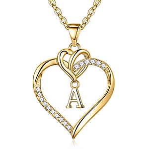 STORUP Heart Initial Necklaces for Women, 14K Gold Plated Heart Initial A Pendant Necklace Dainty Heart Necklaces for Women Jewelry Birthday Mothers Day Gifts for Mom Wife
