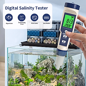 GISNPA PH Meter, 5 in 1 pH/TDS/EC/Salinity/Temp Meter, Waterproof Pool Salt Tester, 0.01 Resolution High Accuracy Water Tester for Drinking Water, Hydroponics, Saltwater Pool, Aquarium, Koi Fish Pond