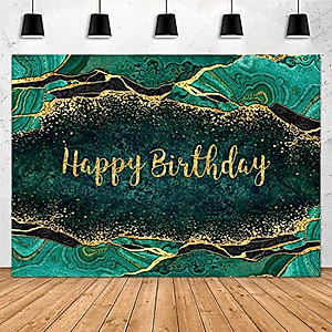 Aperturee 7x5ft Green Marble Happy Birthday Backdrop Glitter Gold Dots Girls Women Sweet 16 Luxury Abstract Photography Background Banner Supplies Photo Booth Studio Props Party Decoration Multicolor