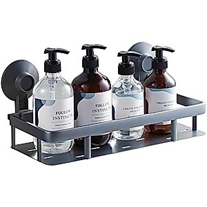 TAILI Aluminum Shower Caddy with Suction Cup, Shower Shelf Drill-Free Storage Basket for Shampoo, Body Wash, Rustproof Kitchen Bathroom Bedroom Organizer, Strong Weight Bearing of 22 LBS, Black