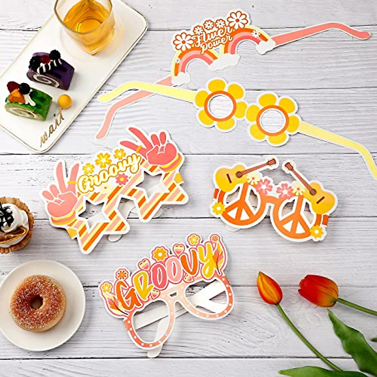 Spiareal 24 Pcs Groovy Retro Hippie Boho Paper Glasses Groovy Party Decorations Groovy Hippie Glasses Funky Sunglasses Hippie Party Paper Eyeglasses for Birthday Baby Shower Retro Party Decorations