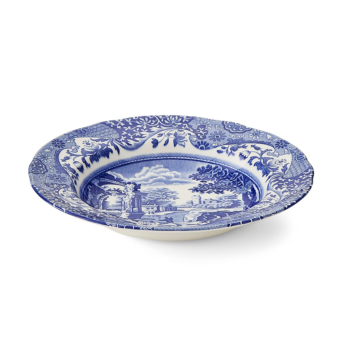 Spode Blue Italian Soup Bowls| Set of 4| 9-Inch| Soup, Pasta, and Salad Serving Bowls| Round, Wide Rim Bowl| Microwave Safe| Dishwasher Safe| Made in England