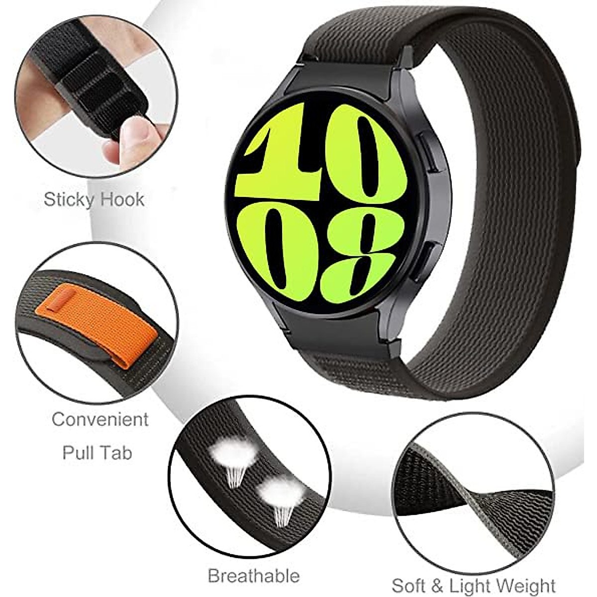 WINGLE 4 Pack Band for Samsung Galaxy Watch 7 6 5 4 FE Band Watch 6 Classic 5 Pro 4 Classic Band 44mm 40mm 47mm 43mm 45mm 46mm 42mm Men Women, No Gap Trail Alpine Loop Woven Nylon Sport Watch Strap