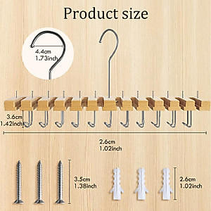 Wooden Belt Hanger for Closet 2-in-1 Wall Mount Belt Organizer Holder for Closet Organizer Storage, Ratchet Belt Rack Closet Accessories with 12 Slots & 11 Hooks