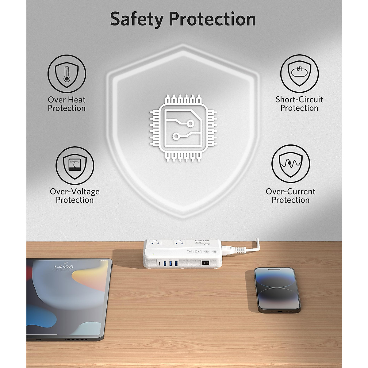 BESTEK Universal Travel Adapter Pure Sine Wave 220V to 110V Voltage Converter with 4 USB(1 PD35W) Charging and UK/AU/US/EU Worldwide Plug Adapter