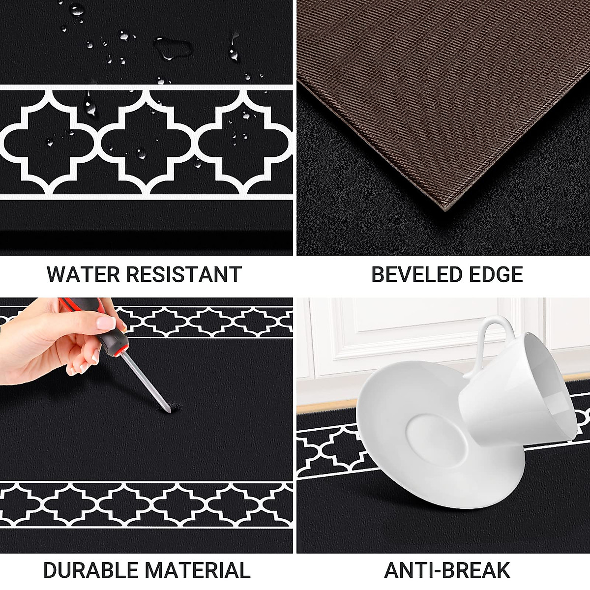 LuxStep Kitchen Mat Set of 2 Anti Fatigue Mat, Non Slip Kitchen Rugs and Mats Waterproof Memory Foam Kitchen Rug, Standing Desk Mat Floor Mats for House,Sink,Office,Kitchen (Black)