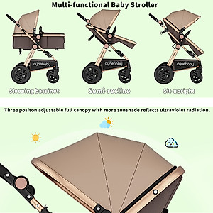 Newborn&Infant&Toddler Foldable All-Terrain High Landscape Baby Stroller Aluminum Alloy 2 in 1 Convertible Reversible Bassinet Pram,Convertible with Detachable Foot Cover and Tray