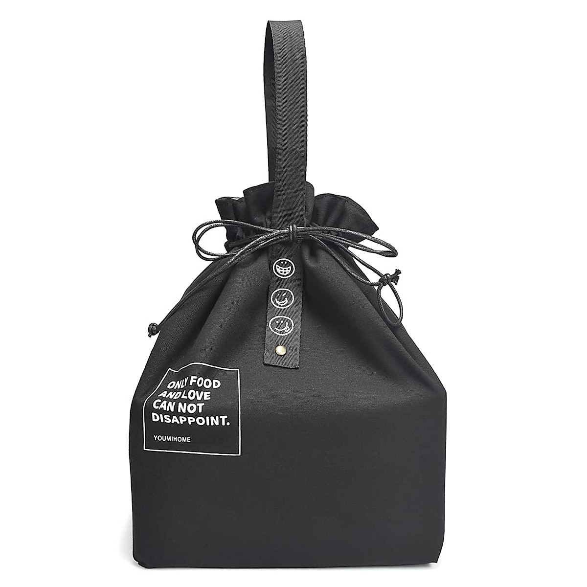 ZIIYAN Reusable Lunch Bag Insulated Handbag Tote bag with Handle and Drawstring Closure for Women Work Picnic or Travel (Black)