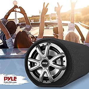 10-Inch Carpeted Subwoofer Tube Speaker - 500 Watt High Powered Car Audio Sub Bass Enclosure System with 2” Aluminum Voice Coil, 4 Ohm, Rear Vented Design - PLTB101