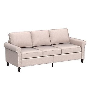 ZAFLY Sofa Couch, Beige 3 Seat Couches for Living Room, Mid Century Modern Couch with Solid Wood Frame and 4 Gourd Shapes Legs for Home/Office/Apartment