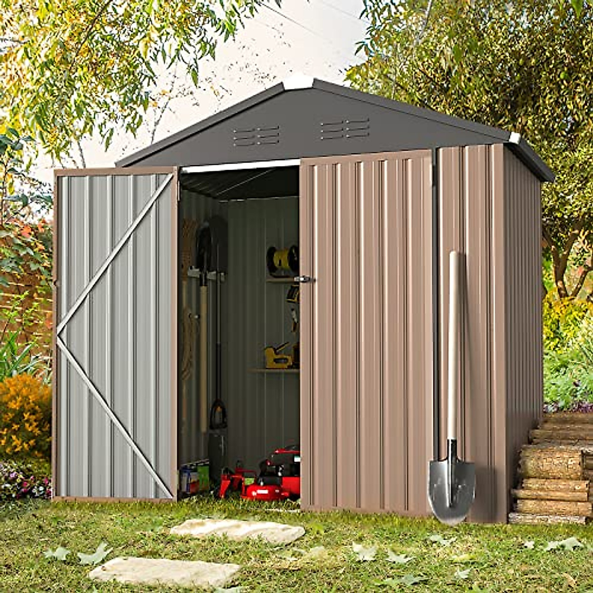 U-MAX 6 x 4FT Outdoor Storage Shed, Lockable Bike Shed,Garden Shed &Tool Shed for Backyard, Patio, Lawn