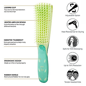 EZ Detangler Brush - Detangling Brush for All Texture Hair types from Kinky to Wavy, Thin to Thick. Detangler Brush. Wet Brush to detangle & style. Easy Detangling for Natural Curly Hair, 2A- 4C texture w/o the pain (Aqua Mist)