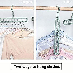 Space Saving Hangers,9 Holes Plastic Collapsible Multifunctional Closet Organizer and Storage for Heavy Clothes,College Dorm Room Essentials Pack of 6 Green