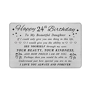 DEGASKEN Daughter 24th Birthday Card - Birthday Gifts for Sweet 24 Year Old Daughter - Personalized Engraved Wallet card