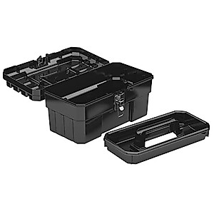 Akro-Mils 09514 ProBox 14-Inch Plastic Toolbox for Tools, Hobby or Craft Storage Toolbox with Removable Tray, 14-Inch x 8-Inch x 8-Inch, Black