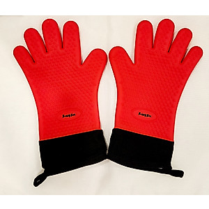 High Heat Resistant Silicone Oven Mitts Potholders Grilling Gloves, Non-Slip Five Finger Grip, Extended Wrist Protection, BBQ Camping Smoker Fryer Kitchen & Cooking (Orange)