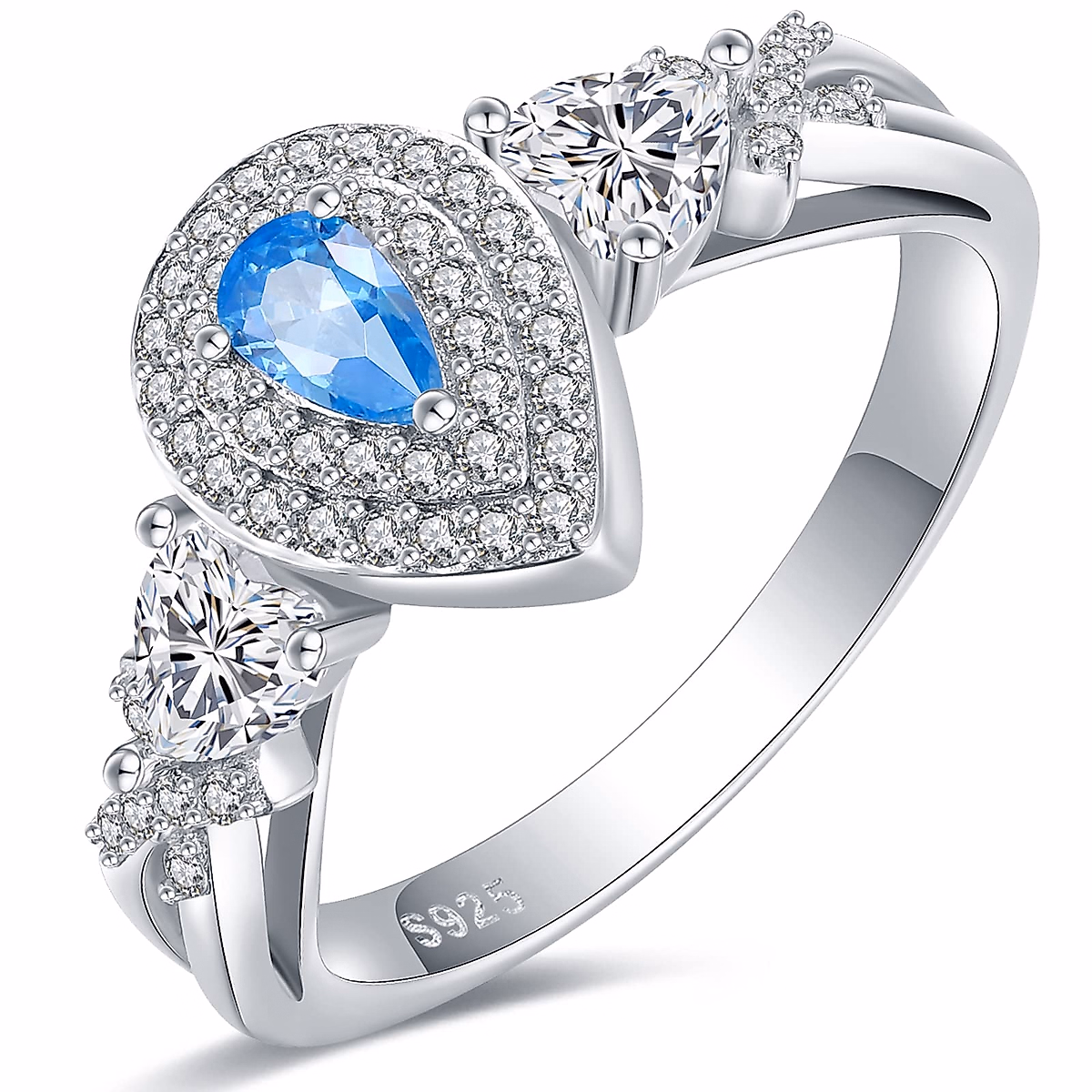 Teardrop Urn Rings for Ashes for Women - 925 Sterling Silver cremation jewelry Keepsake Hold Loved Ones Ashes,Memorial Wedding Ring for Girls (7) (C. Blue-March, 7)