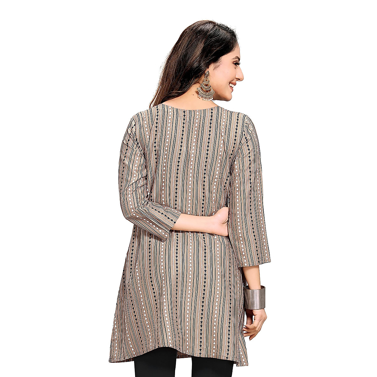 Shiv Textiles Women's Rayon Fabric Printed Round Neck Short Kurtis Top Dresses Kurti (3Xl Chiku)