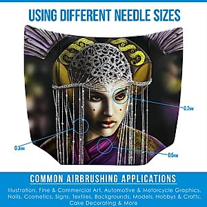 Master Airbrush Model G344 Multi-Purpose Dual-Action Gravity Feed Airbrush with 3 Nozzle Sets (0.2, 0.3 & 0.5mm Needles, Fluid Tips and Air Caps) 1/16 oz. Fluid Cup - User Friendly, Versatile Set Kit